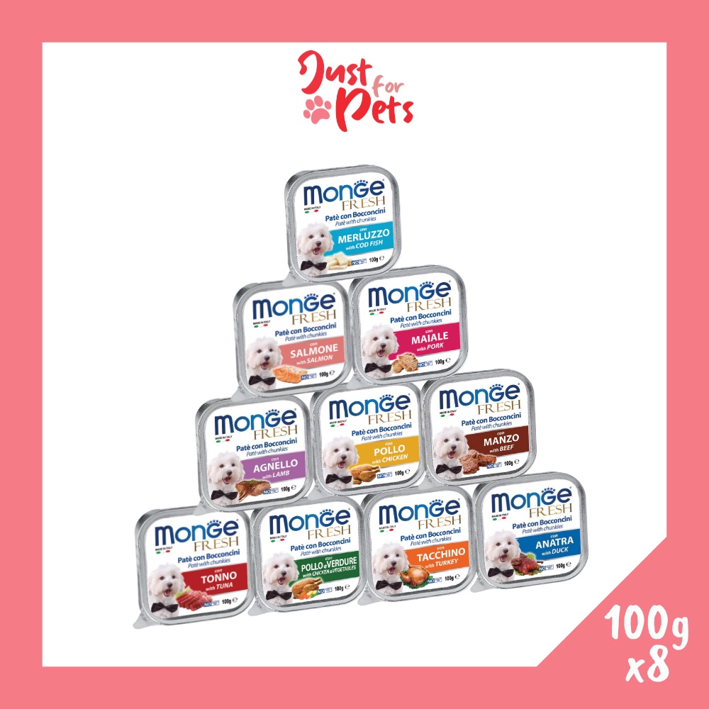 Monge Fresh 100g x8 Wet Dog Food (Codfish Tuna Beef Chicken Duck Lamb ...