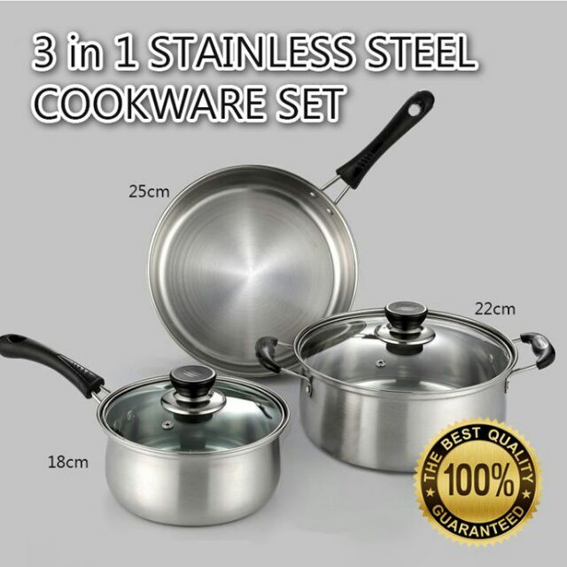 Set Periuk Stainless Steel (3in1) | Shopee Malaysia