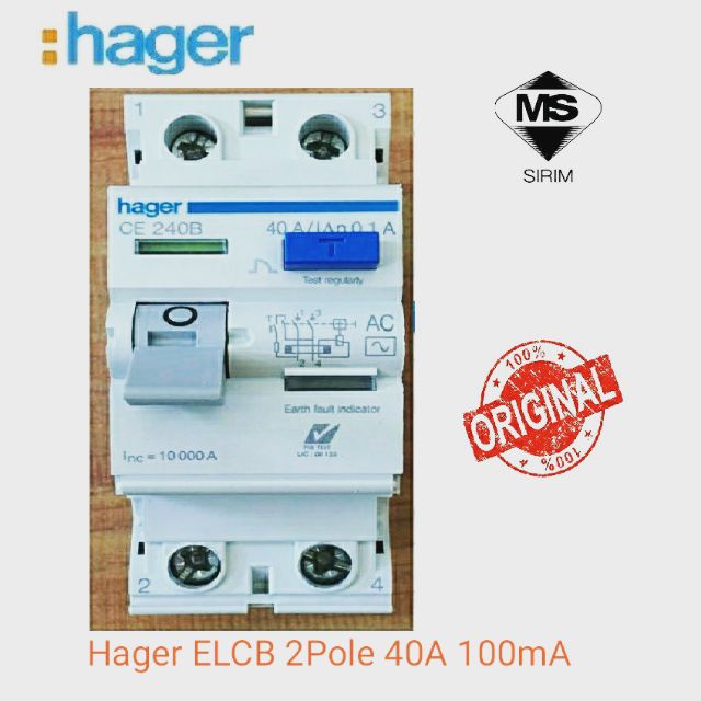 HAGER ELCB CE240B 2POLE 40A/63A 100mA (Ready Stock) | Shopee Malaysia