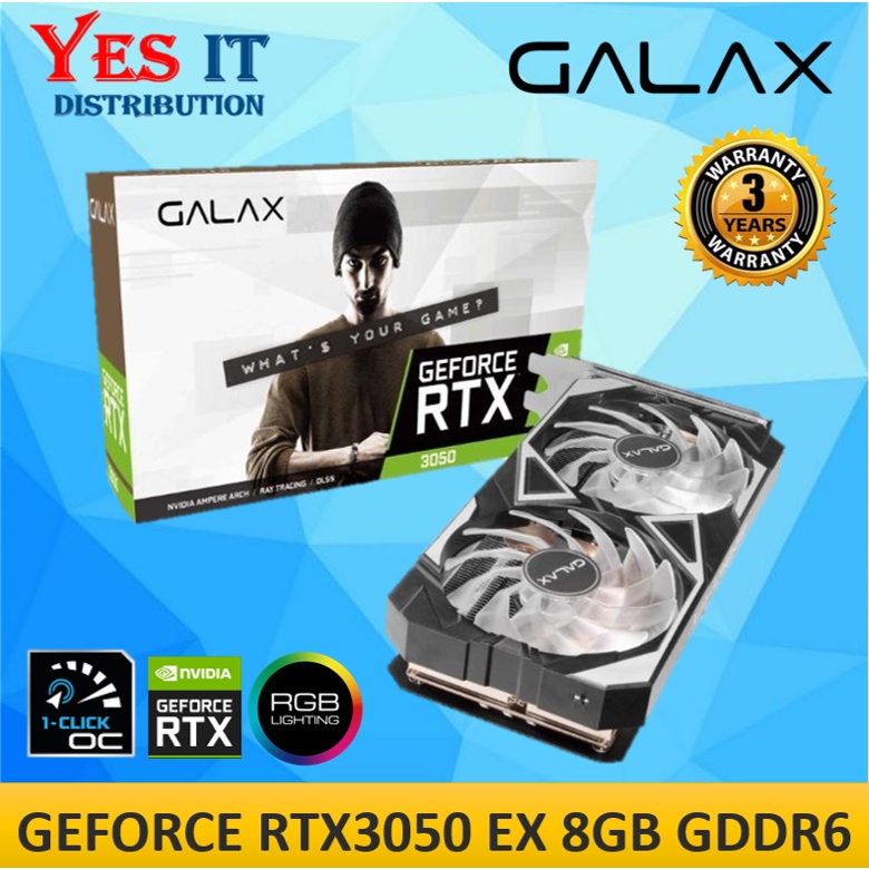 Galax GeForce RTX 3050 EX / RTX3050 (1-Click OC) 8GB GDDR6 Graphic Card ...