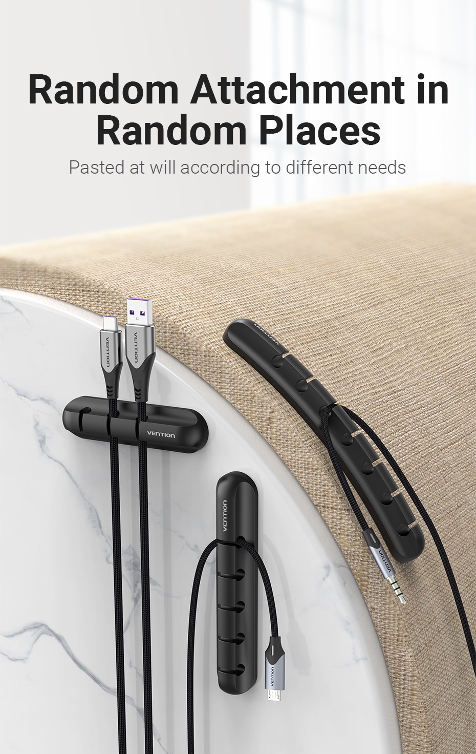 Vention Cable Organizer Silicone Cable Clips Cable Management Cable Winder Desktop Tidy Manager ...