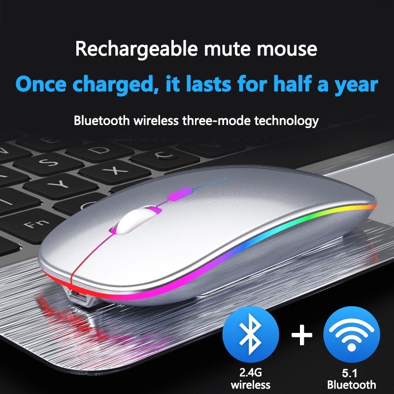 Rechargeable RGB Bluetooth Wireless Mouse 2.4Ghz Receiver Optical ...