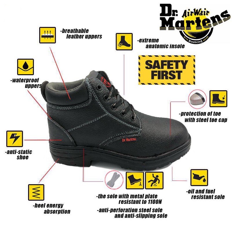 Safety Top Safe Quality Assurance Safety Shoe Dr Martens Kasut Safety Boot Lasak Bergaya /Kasut ...
