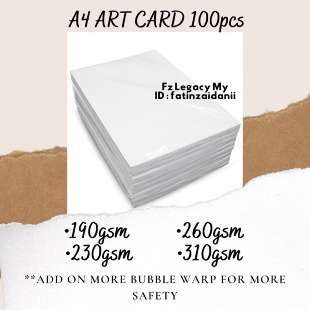 100pcs ART CARD 260gsm A4 with 2 side Glossy | Shopee Malaysia