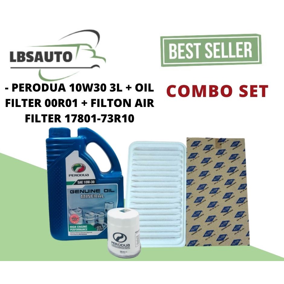Perodua 10W30 Mineral 3L + Perodua Oil Filter + Air Filter Set Free ...