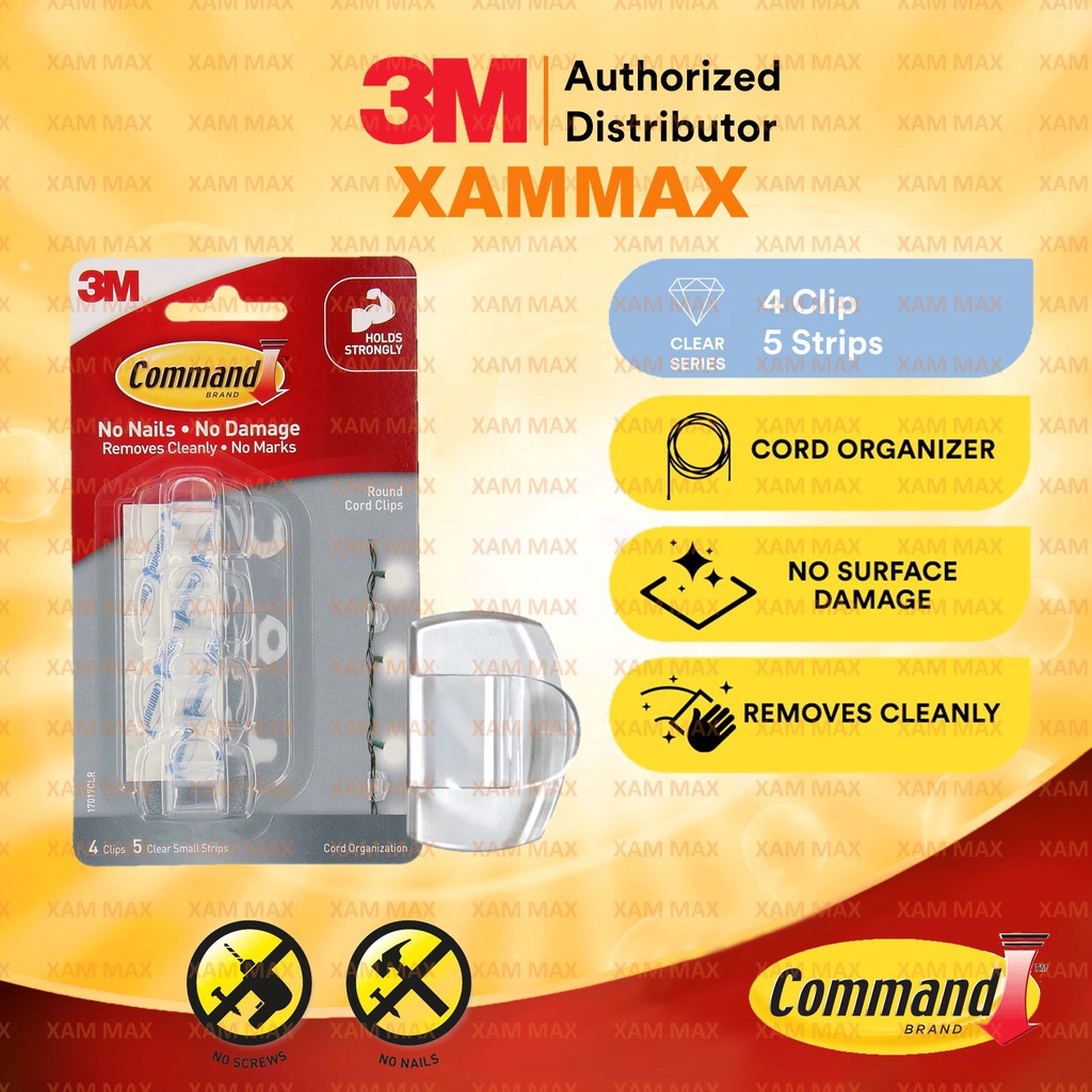 3M Command - 17017CLR Wall Mounted Small Cord Clips / Strong Adhesive ...