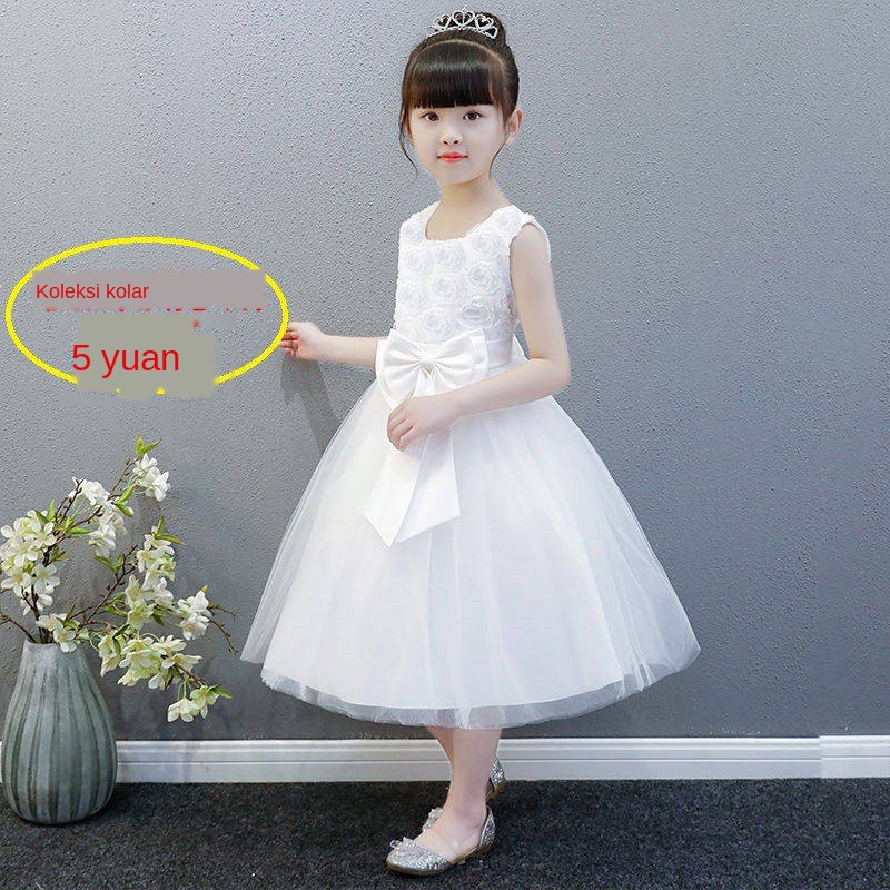 Pakaian kanak-kanak gaun tanpa lengan gadis gaun puteri putih gaun ...