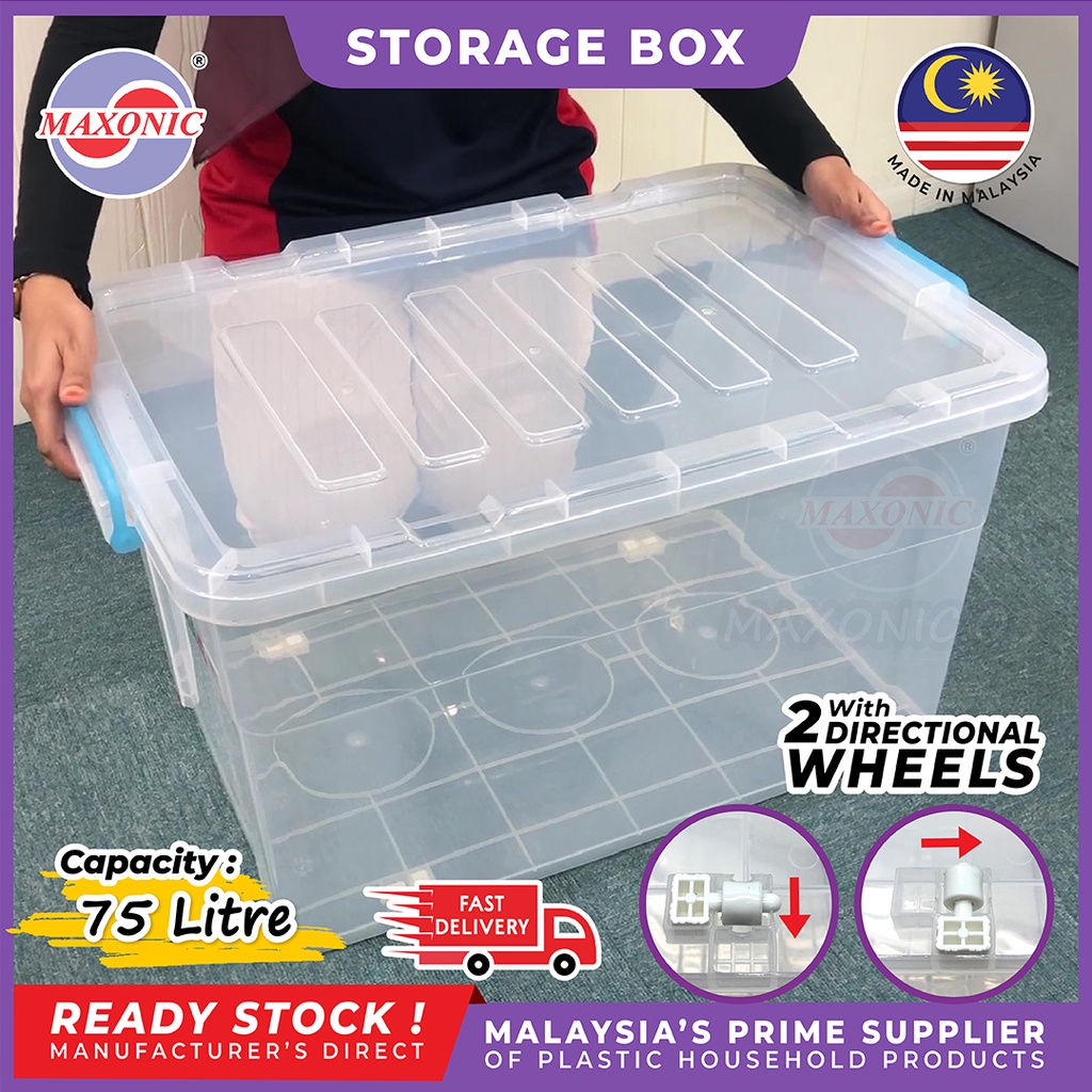 MAXONIC 75L TRANSPARENT MULTIPURPOSE STORAGE BOX WITH 2 DIRECTIONAL ...