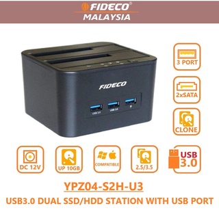 FIDECO YPZ04-S2H-U3 USB 3.0 Dual Bay HDD SSD Docking Station With Built-In USB 3.0 hub | Shopee ...