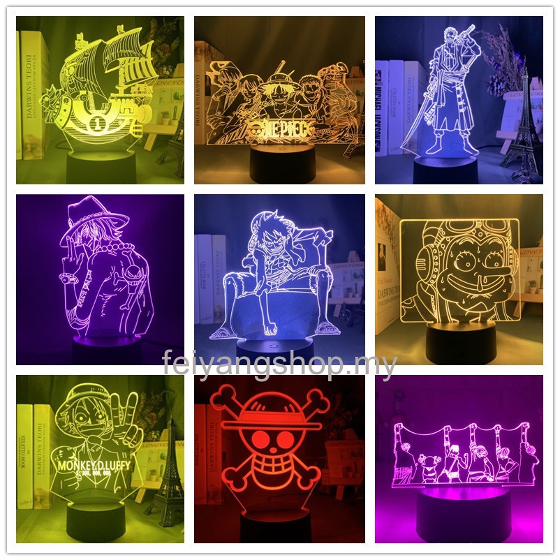 One Piece Luffy Zoro Ace Figure 16 Colors Night Light Anime LED Color ...