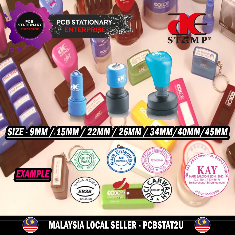 Rubber Ink Stamp/Chop Nama/Company/Name 9mm/15mm/22mm/26mm/34mm/40mm ...