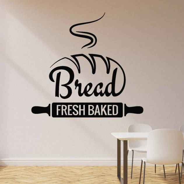 Kitchen Vinyl Wall Decal Bakery Bread Fresh Baked Shop Bakehouse Sign ...