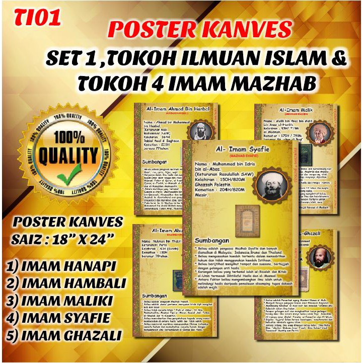 POSTER KANVES , SET 1 TOKOH ILMUAN ISLAM TOKOH IMAM 4 MAZHAB | Shopee ...
