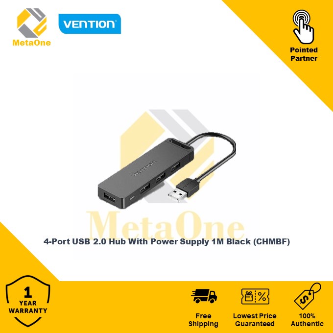 Vention - 4-Port USB 2.0 Hub With Power Supply 1M Black (CHMBF ...
