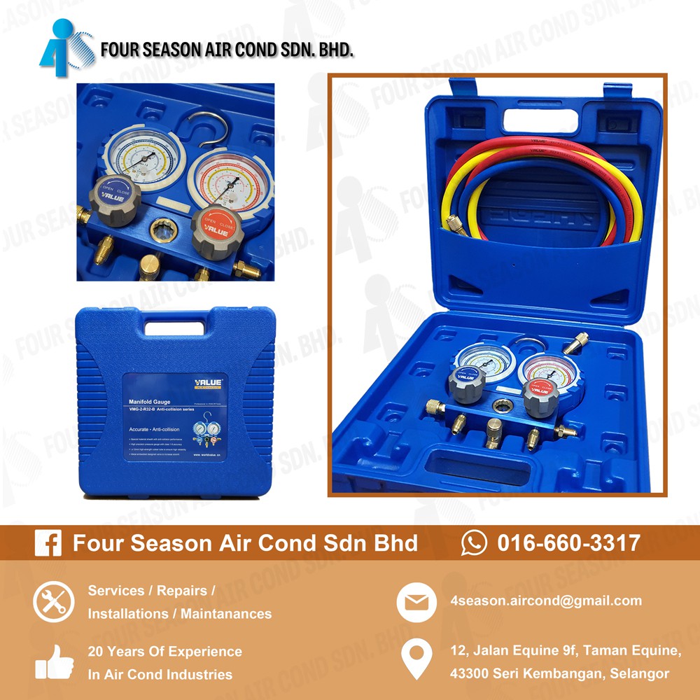 VALUE Air-Cond Dual Manifold Gauge Set R410a, R32, R22, R134a (VMG-2 ...