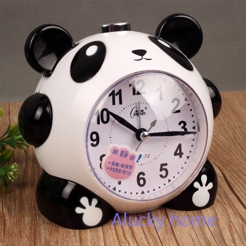 Panda Cartoon Alarm Clock Tabl Cute Luminous Silent Student Clock Jam ...