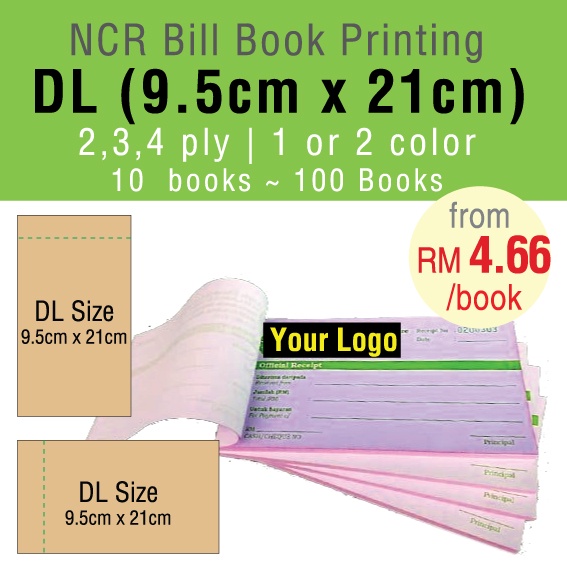 9.5cm x 21cm NCR Bill Book Custom Printing Receipt Invoice Payment ...