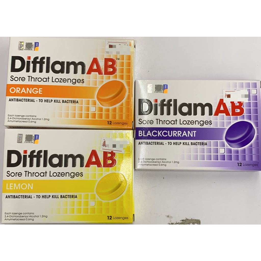 DIFFLAM AB SORE THROAT LOZENGES HELP TO KILL BACTERIA 1 BOX - 12's ...