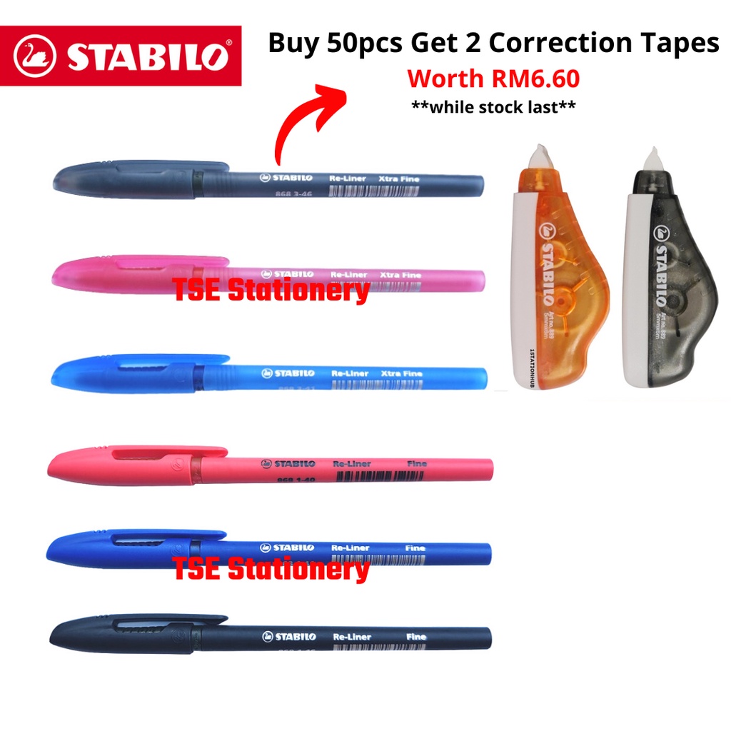 *Buy 50 PCS Free 2 Correction Tape* Stabilo Re-liner 868 Ball Pen ...