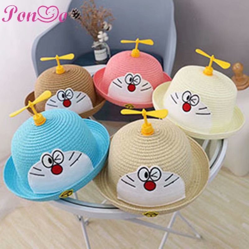 (3-8Yrs) Kids Bucket Hat Cartoon Doraemon Hats Baby Beach Straw Bamboo ...