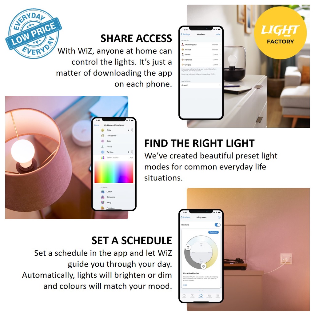 PHILIPS Wiz Tunable White | 3 Color Smart Bulb E27 E14 GU10 LED Bulb Downlight Ceiling Lamp Plug ...