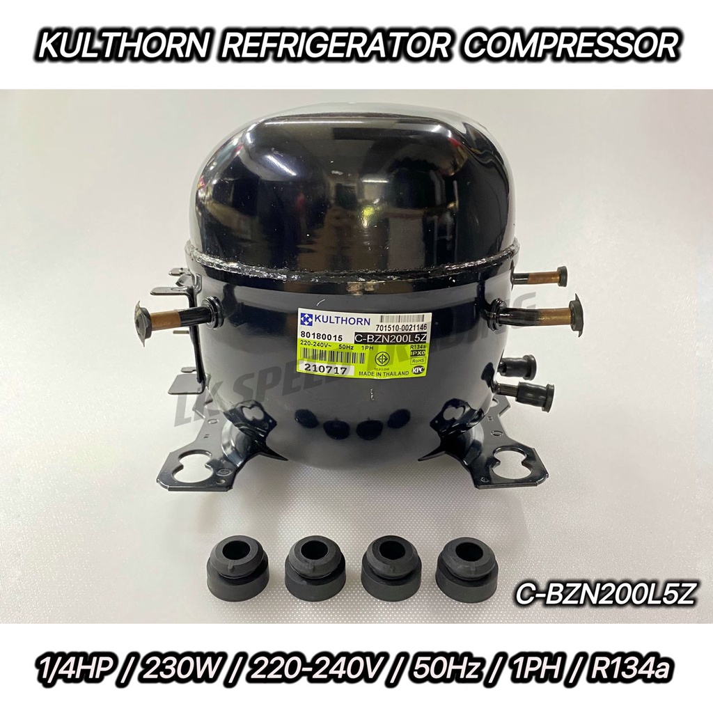 KULTHORN C-BZN200L5Z 1/4HP REFRIGERATOR COMPRESSOR 230W 220-240V 50Hz 1PH R134a READY STOCK ...