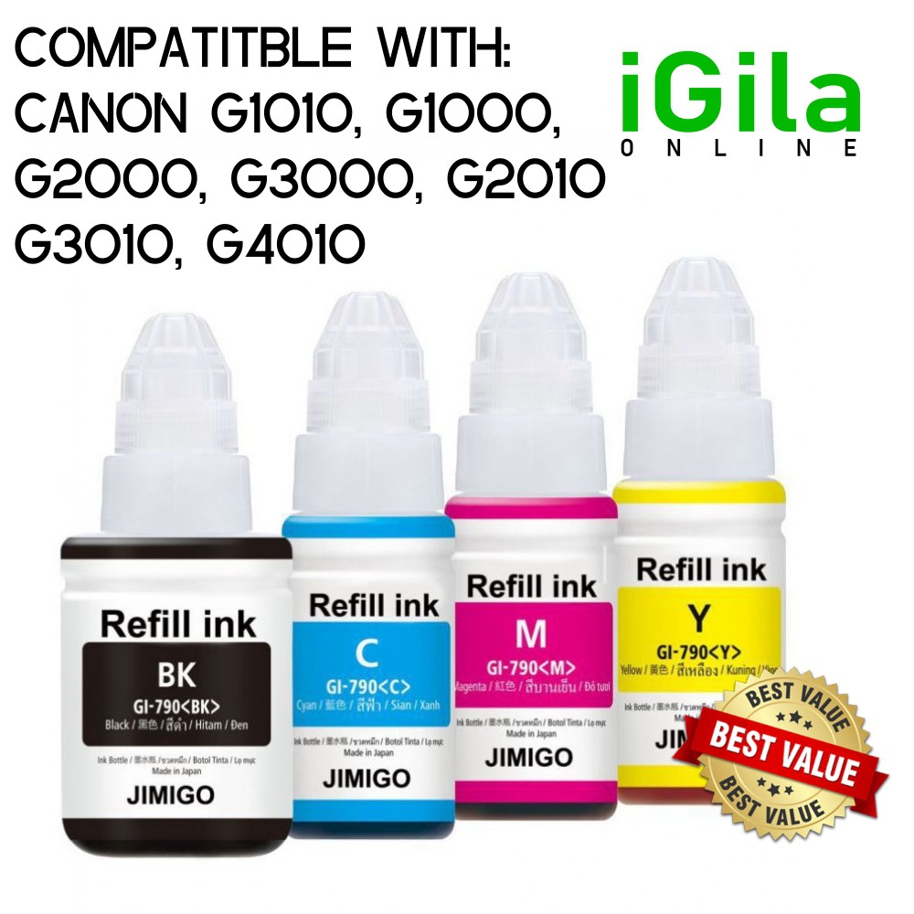 OEM CANON GI790 GI-790 BLACK/CYAN/MAGENTA/YELLOW Refill Ink GI-790 ...