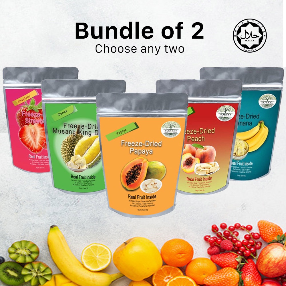 [Bundle of 2] Freeze Dried Crispy Halal Snack Vegan Freeze Dried Fruit - Papaya Apple Ladyfinger ...