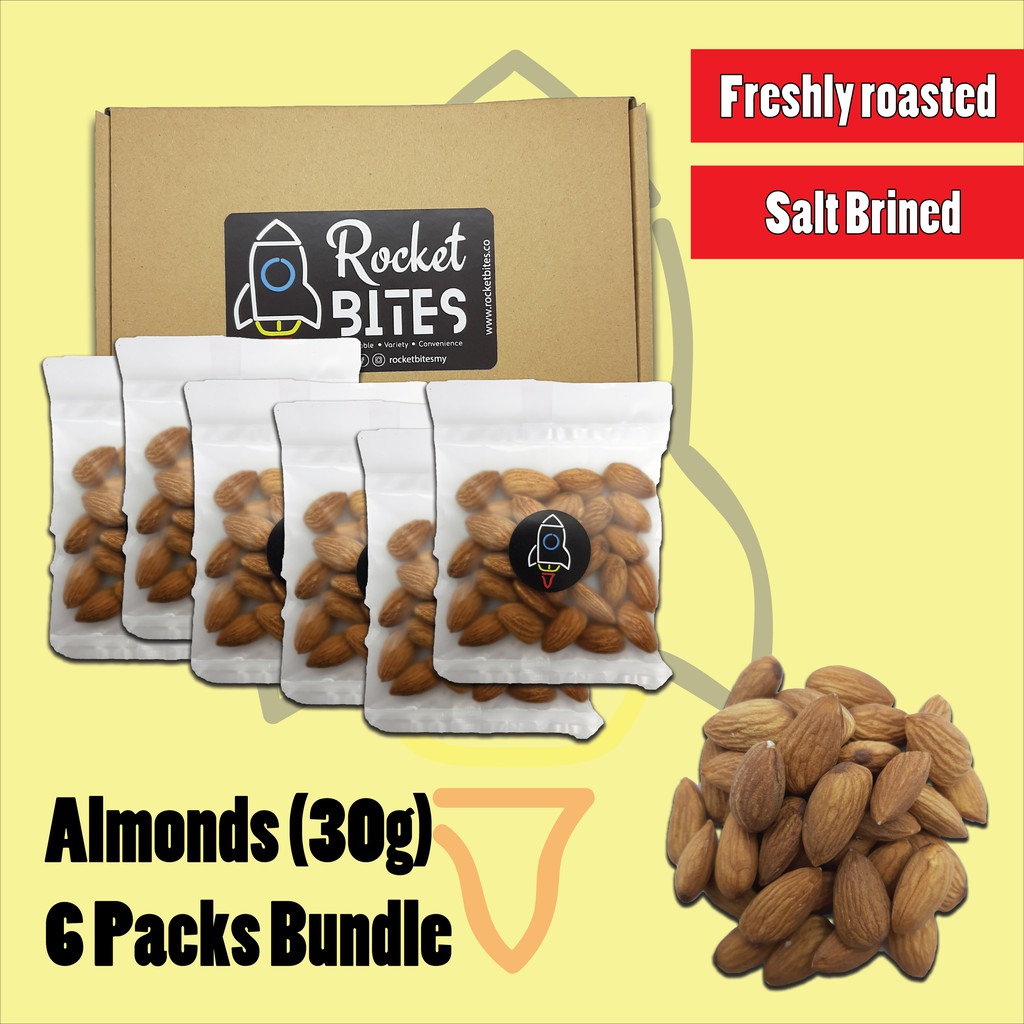 Rocket Bites Almond Bundle Pack - Roasted & Salted (30g X 6 Pack ...