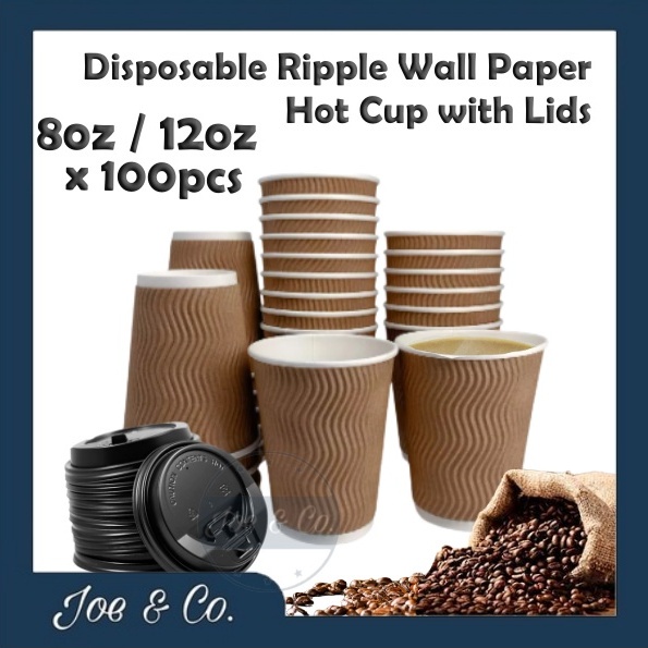 Brown Ripple Cup With Lid / Disposable Coffee Paper Cup / Cawan Kertas ...
