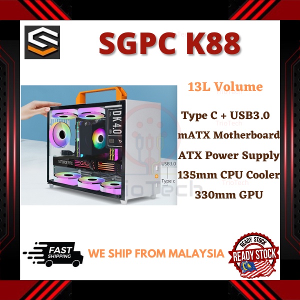 SGPC K88 ITX / MATX Motherboard ATX Power Supply Tempered Glass Hybrid ...