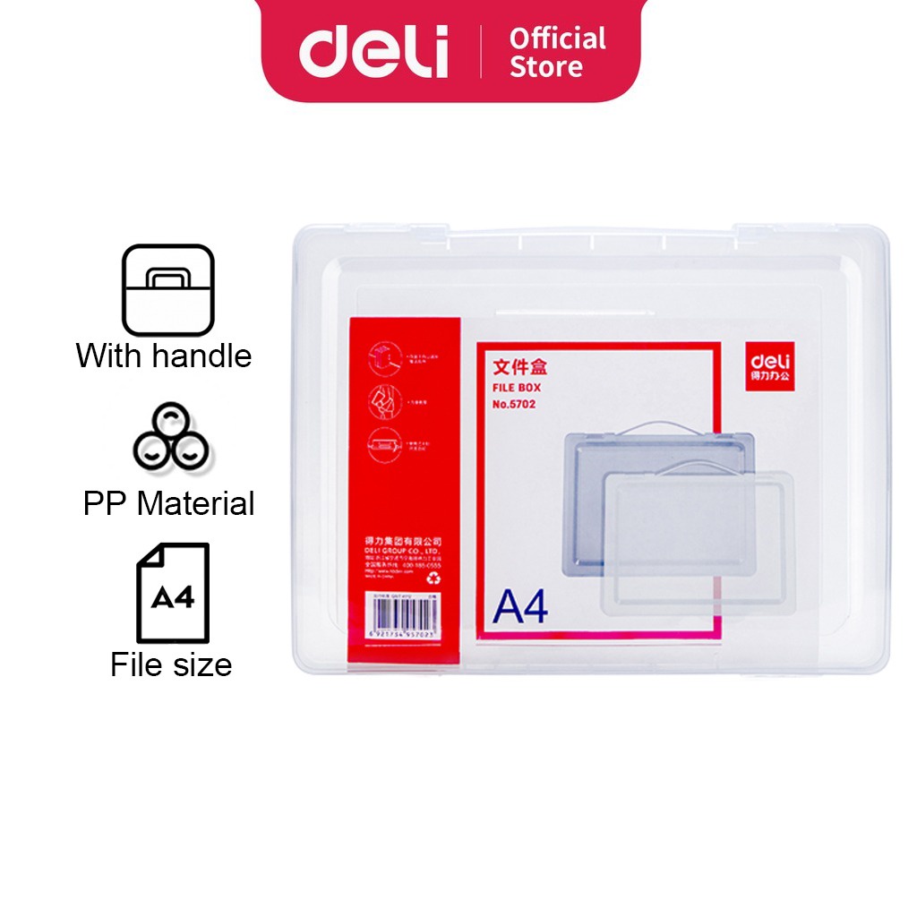 Deli File Box 5702 Transparent File Storage Size A4 Portable PP Box ...