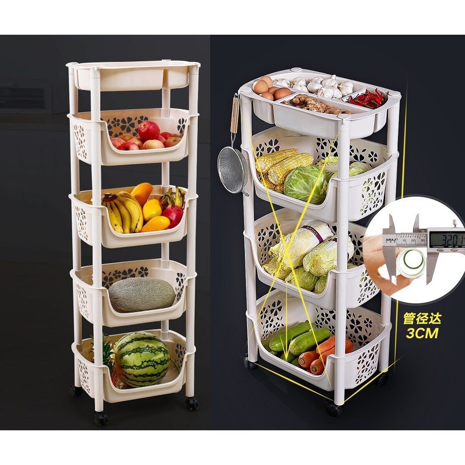 3 / 4 Tier Vegetables Basket Storage Organizer Trolley Rack Tray Bekas ...