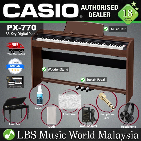Casio PX-770 88 Key Digital Piano with Bench and Headphone -Brown ...