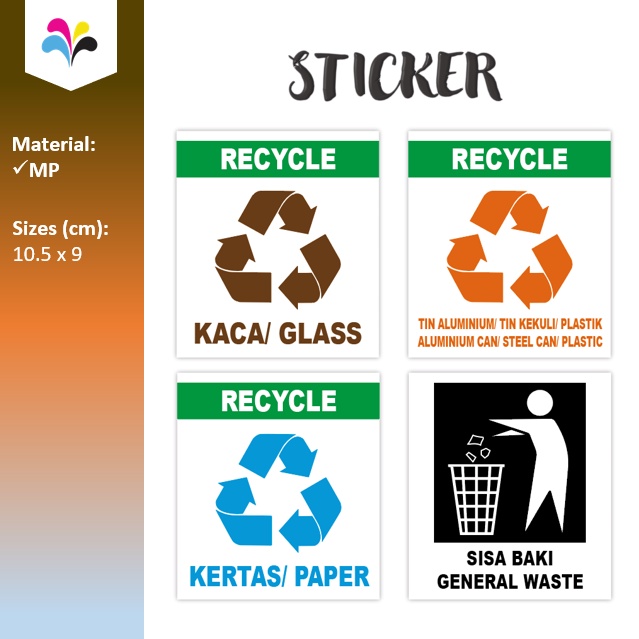 Recycling label sticker recycle kitar semula kaca glass tin aluminium ...