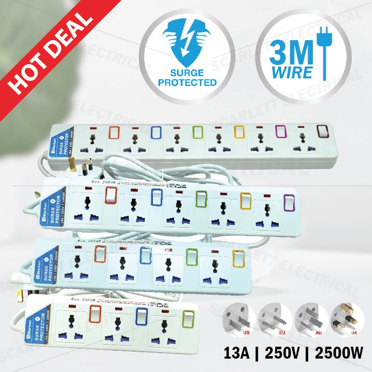 (3M) MARKEN Extension Power Strip with Surge Protector Multi Switch ...