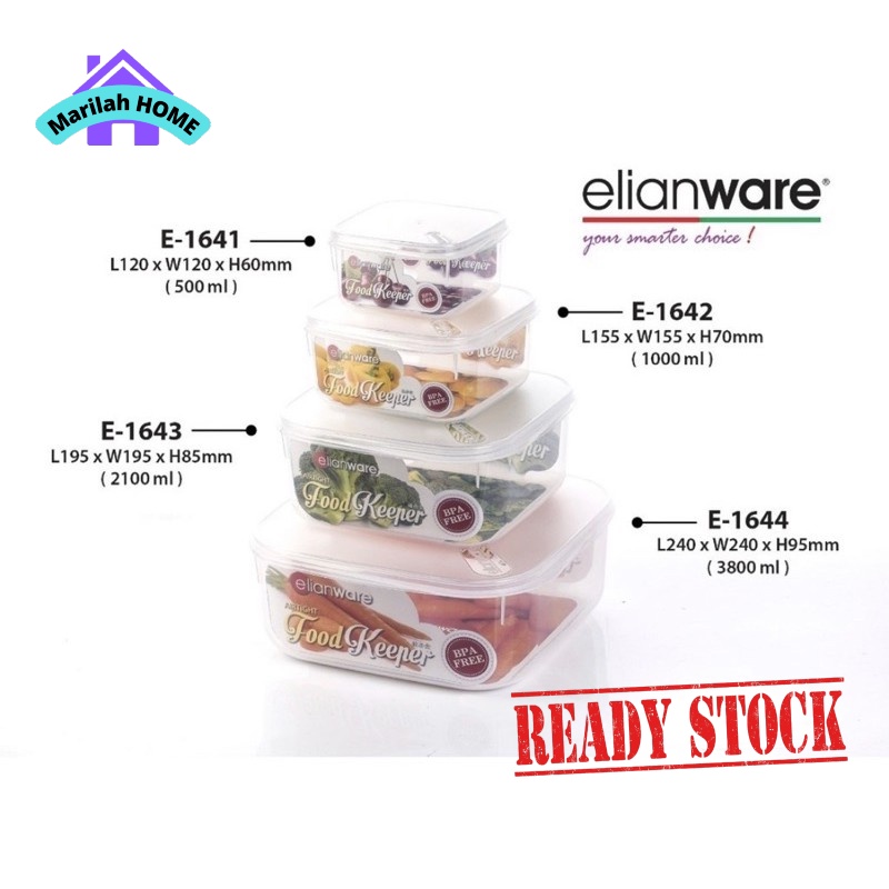 Elianware Square Transparent Plastic Air Tight Food Keeper, Food ...