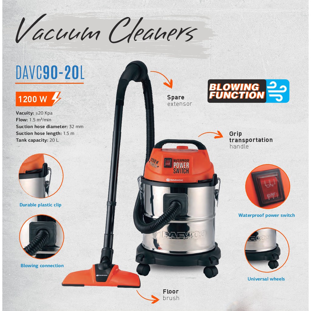 Daewoo Vacuum Cleaner Davc 90-20L (1200W) Wet & Dry