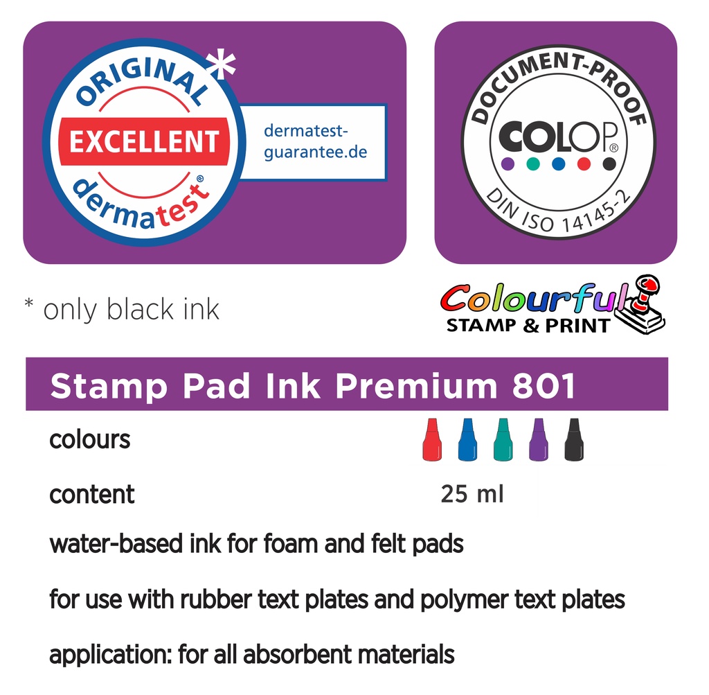 COLOP REFILL INK PAD 801 PREMIUM QUALITY 25ML. Self inking stamp pad ...