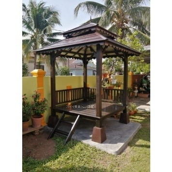 Gazebo 5x5 Cengal Wood Pondok Kayu Handmade Outdoor Garden Yard Fence ...