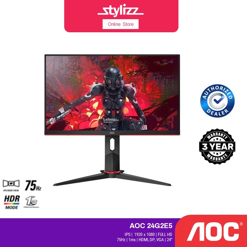 AOC 24G2E5 23.8" (1920X1080, 1MS, 75HZ, HD MI & DP PORT, 3 YEARS ...
