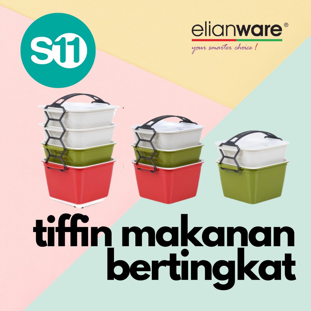Elianware E88 2/3/4 Layer Tier Microwaveable BPA Free Square Tiffin ...