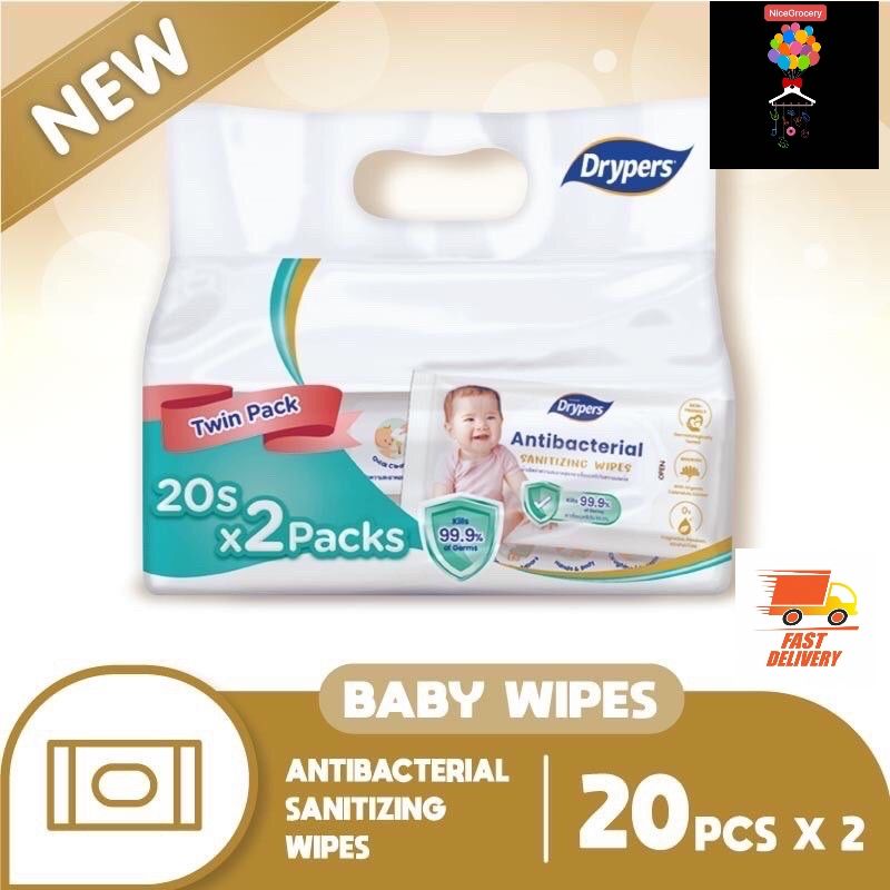 Drypers Antibacterial Sanitizing Wipes 20Pcsx2Packs Twin Pack | Shopee ...