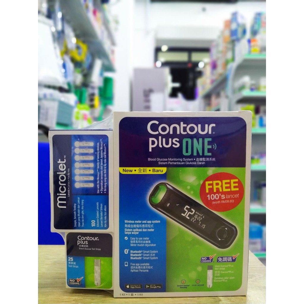 CONTOUR PLUS ONE FREE 100'S MICROLET + 25 STRIP ( GLUCOSE MACHINE ...