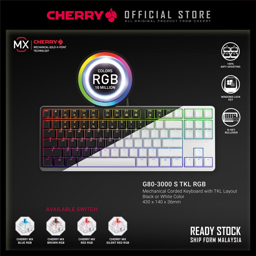 CHERRY G80-3000 S TKL RGB Mechanical Corded Gaming Keyboard | Shopee ...