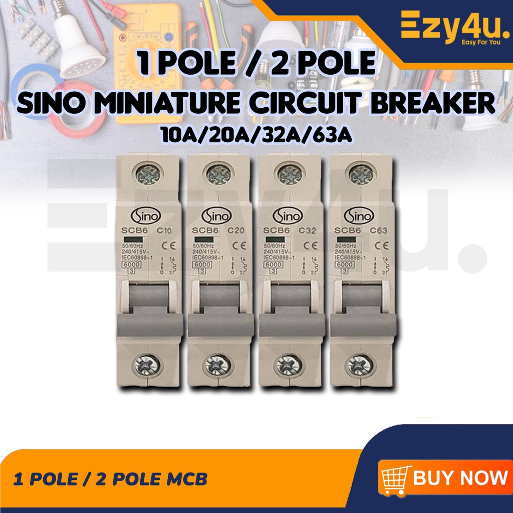 1 Pole / 2 Pole MCB Miniature Circuit Breaker 10A 20A 32A 63A SINO ...