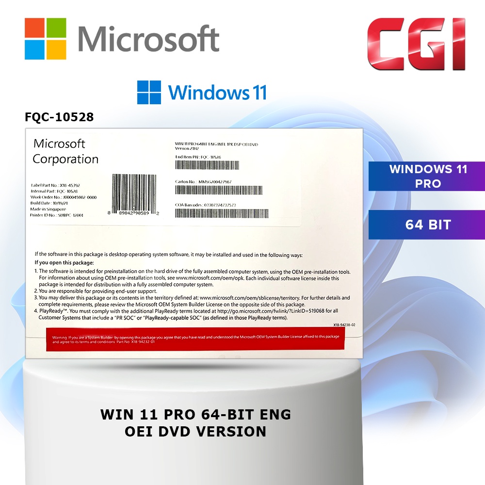 Microsoft Windows 11 Pro English 64-bit - DVD Version (FQC-10528 ...