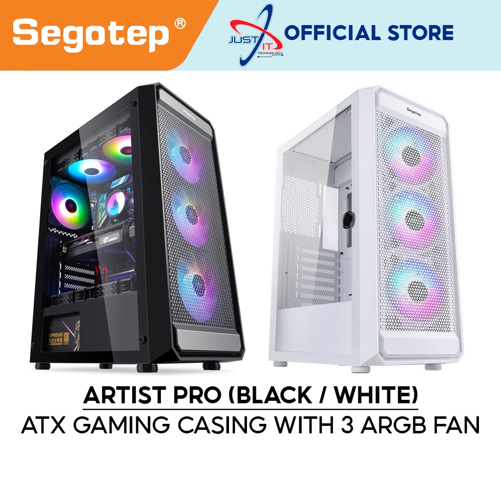 SEGOTEP ARTIST PRO ATX GAMING CASE WITH 3 ARGB FAN ( Black / White ...