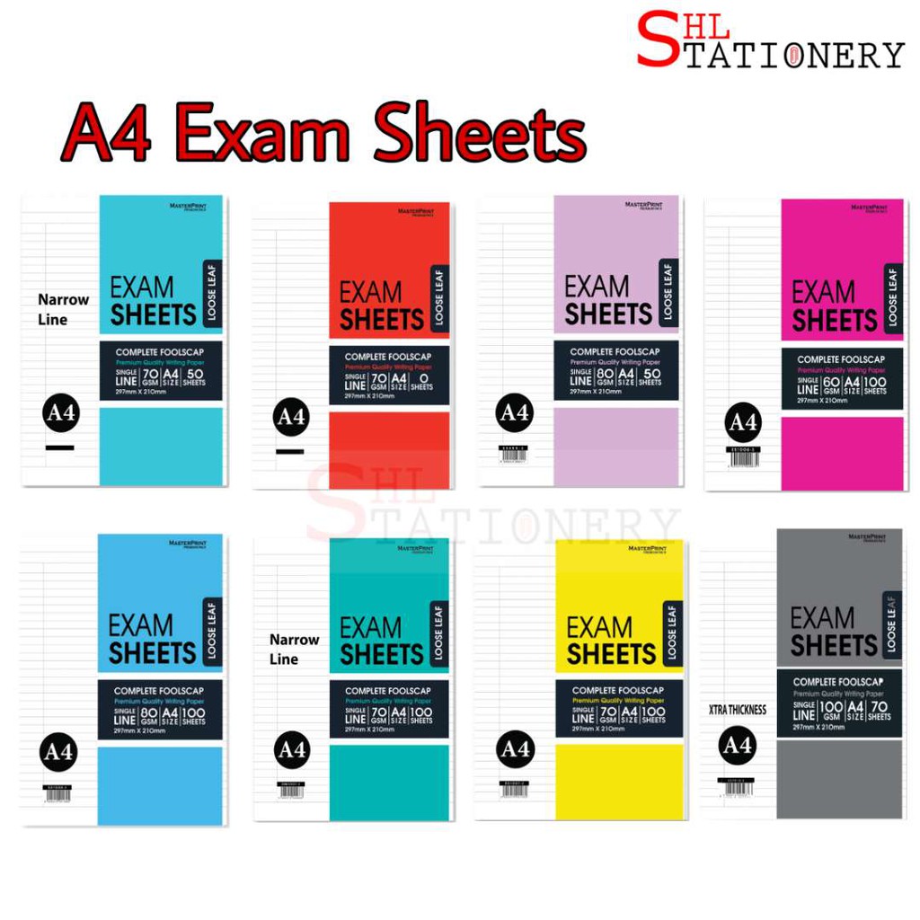 MASTER PRINT A4 Exam Sheets Complete Foolscap 60 /70 /80 /100gsm 50 /70 ...
