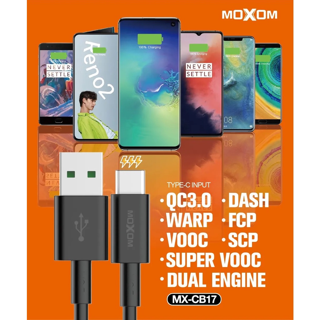 Moxom MX-CB17 cable 5V 6A 50W Super Fast Charging FCP SCP Data USB Type-C USB-C C Cable | Shopee ...